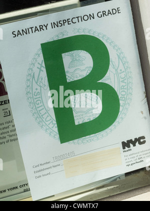 Restaurant Sanitary Rating Sign, NYC Stock Photo - Alamy