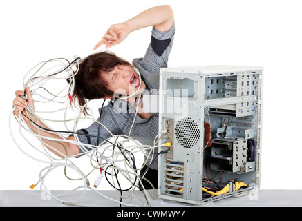 confuse business woman crying with broken computer Stock Photo - Alamy