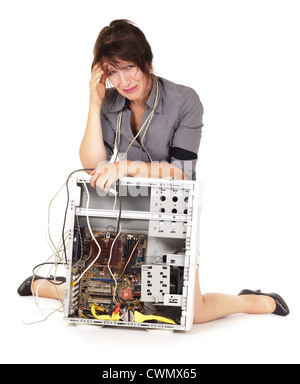 confuse business woman crying with broken computer Stock Photo - Alamy