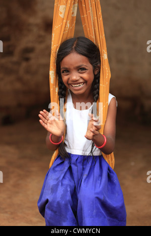 Young Indian rural girl clapping in her hands Andhra Pradesh South ...
