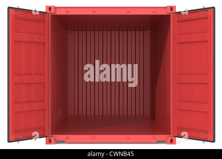 Red Cargo Container. Open Doors. Pallets and Boxes. Front view Stock ...