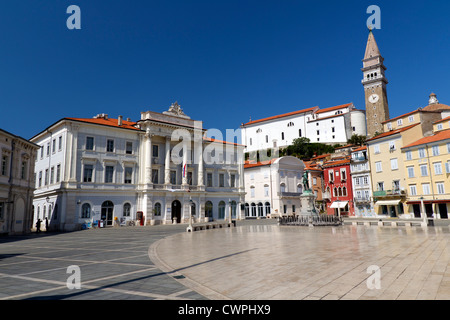 Tartini Square in Piran Slovenia with Courthouse, City Hall, Tartini ...