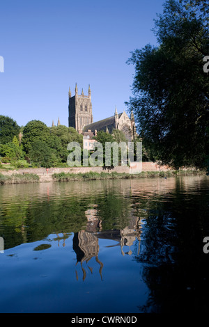 Worcester Cathedral and the River Severn as seen from a drone. Picture ...