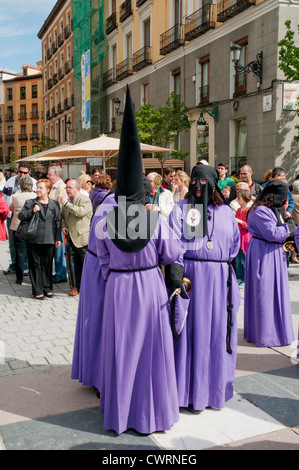 Nazarenos, La Soledad procession, Holy Week. Plaza de Oriente, Madrid ...