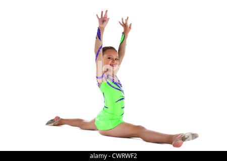Kid gymnast doing split in green costume Stock Photo: 52175660 - Alamy