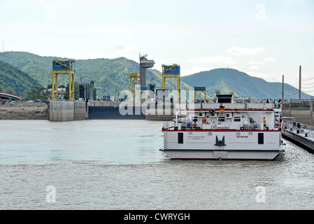 Lock in the Iron Gates gorge on the Danube River between Romania and ...