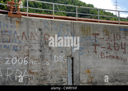Lock in the Iron Gates gorge on the Danube River between Romania and ...