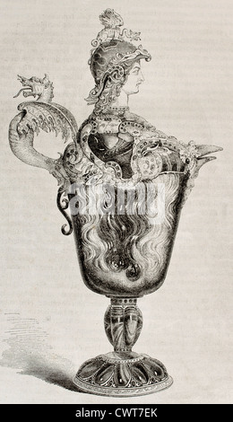 Benvenuto Cellini, 16th century artist, admiring products of modern art ...