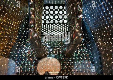The inside of a steam locomotive boiler during renovation at the ...