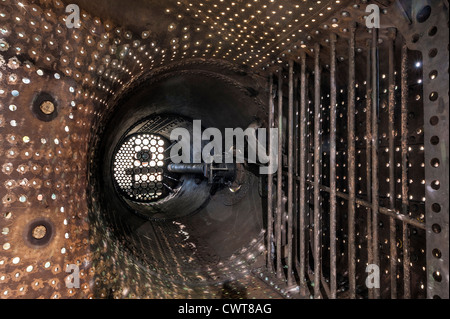 The inside of a steam locomotive boiler during renovation at the ...