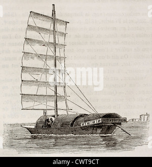 Engraving of a Chinese Junk, an ancient Chinese sailing ship design ...