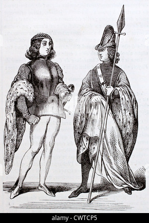 Vintage illustration of Man wearing a medieval jesters hat, 14th ...