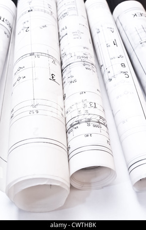 Rolls of architectural house plans and engineering blueprints Stock ...