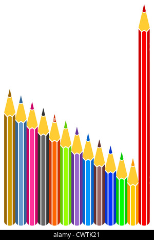 Colored pencils, crayon set with different lengths, getting shorter ...