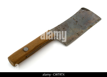 Old rusty meat cleaver isolated on white Stock Photo - Alamy