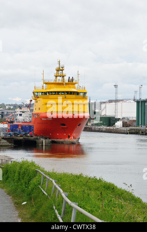 The platform support vessel Edda Fram at harbour in Aberdeen, Scotland ...