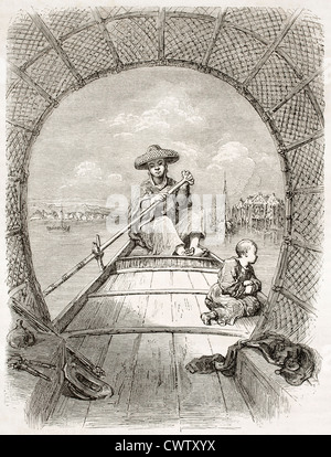 Hat Boat, vintage engraved illustration. From The Tortures of Fashion ...
