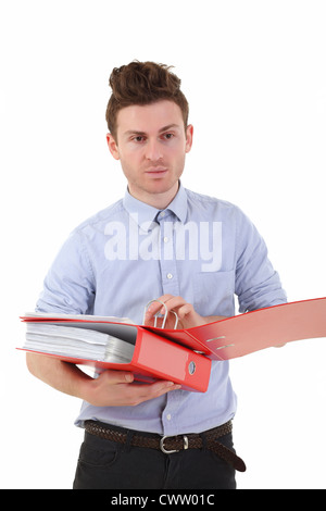 Man with business folders isolated on white Stock Photo - Alamy
