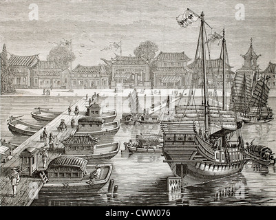 Engraving of a Chinese Junk, an ancient Chinese sailing ship design ...