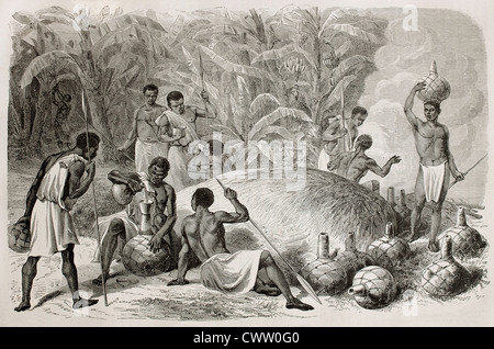 African Bantu man. Culture and history of Africa. Vintage antique black ...