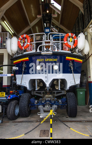 Lifeboat on trailer in station, Filey, North Yorkshire, England, United ...