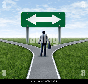 Career decision at a cross roads showing a fork in the road in the ...