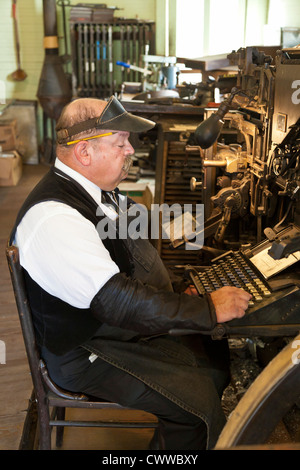 Linotype Model 5 linecasting machine at print shop in Billie Creek ...