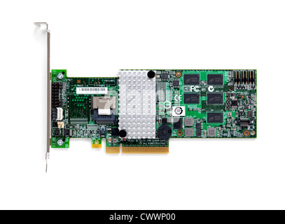 Disk array controller card( Raid ) with with double mini sas connector isolate on a white ...