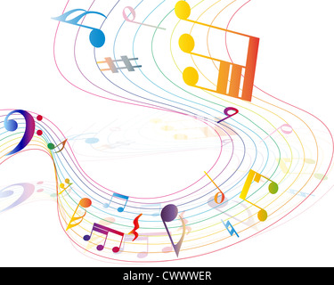 Multicolour musical notes staff background. Vector illustration with ...