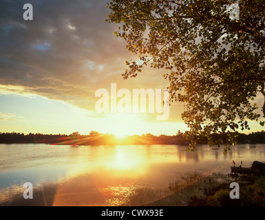 A stunning sunset over Rainbow Lake near Show Low, Arizona. Fourth of ...
