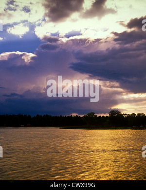 A stunning sunset over Rainbow Lake near Show Low, Arizona. Fourth of ...