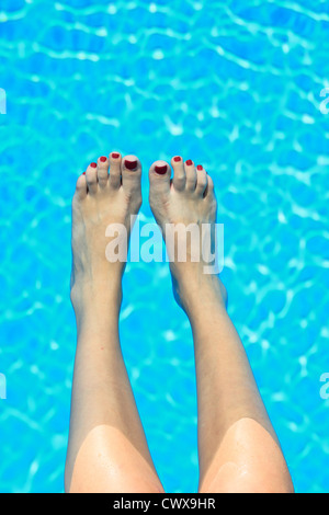 woman body in pool with sparkle dress on swimming on back Stock Photo ...