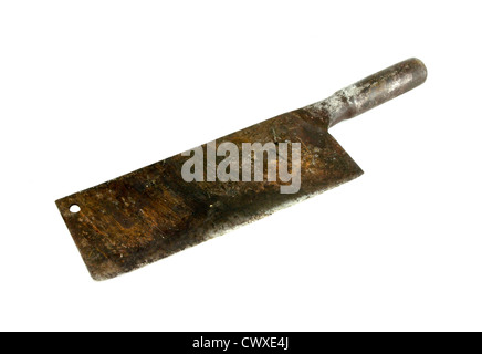 Old rusty meat cleaver on white Stock Photo - Alamy