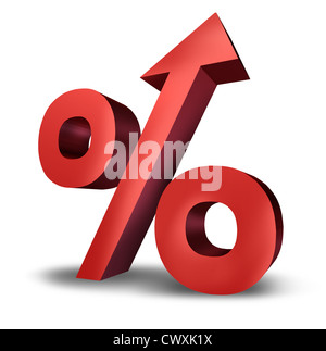 Red percentage icon with upward arrow and lock on black background ...