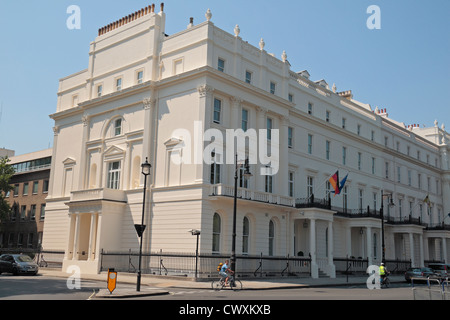 Embassy of Germany, London, UK. The German and EU flags flying over an ...