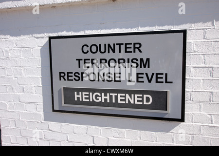 Counter Terrorism Response Level sign indicating a Heightened state of ...