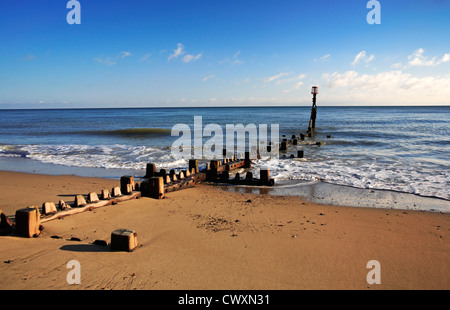 An example of a wooden breakwater at Mundesley-on-Sea, Norfolk, England ...
