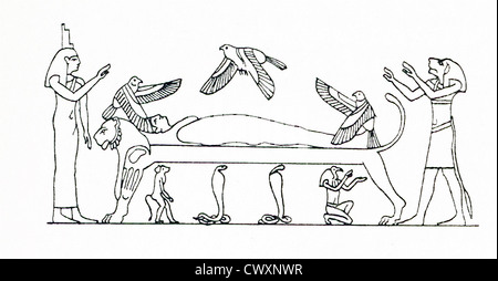 Osiris is shown here, ithyphallic, mummied, and beardless, lying on his ...