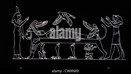 Osiris is shown here, ithyphallic, mummied, and beardless, lying on his ...