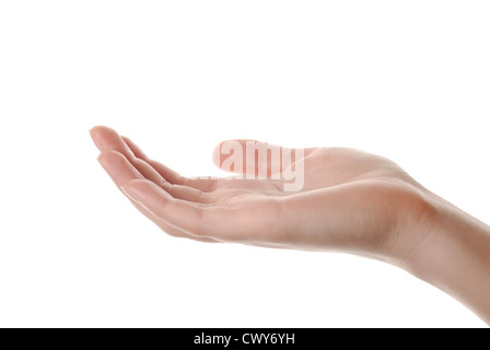 woman's hand, palm outstretched on a white background Stock Photo - Alamy