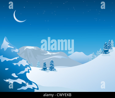 Snowy landscape under night sky with copy space Stock Photo - Alamy