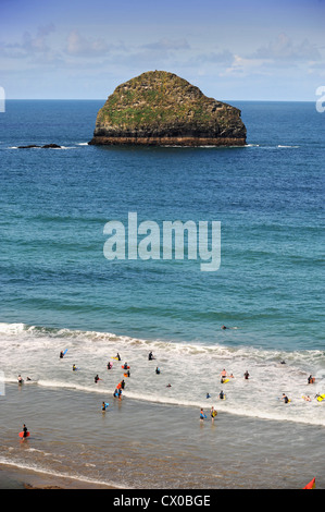 Rock Stack at Trebarwith, North Cornwall coast Stock Photo - Alamy