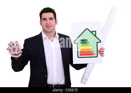 Architect with an energy rating sign Stock Photo - Alamy