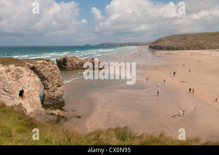 View north across Perran beach, Perranporth. Penhale Point and Carter's ...