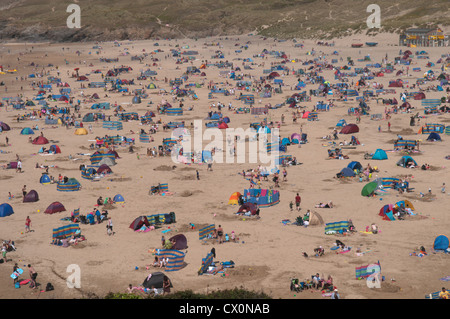 View north across Perran beach, Perranporth. Penhale Point and Carter's ...