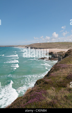 View north across Perran beach, Perranporth. Penhale Point and Carter's ...