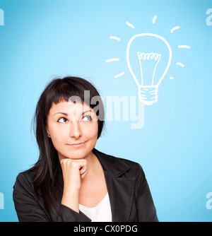 Young human having a brilliant idea, isolated over white background ...
