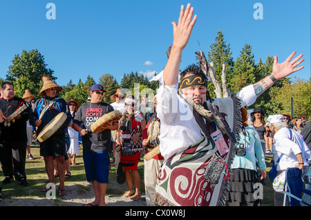 Drummers, Many People, One Canoe. Salish First Nations, Gathering of ...