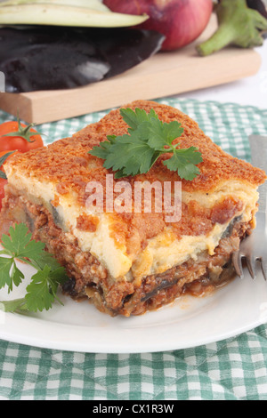 Bulgarian dish moussaka with potatoes, meat and eggs, top view Stock ...