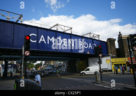 London Overground bridge at Camden Road station in Camden Town London ...